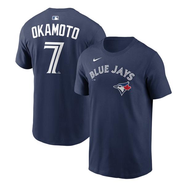 ナイキ×MLB トロント・ブルージェイズのネーム＆ナンバーTシャツ！岡本和真選手のネーム・背番号が背中に入ったモデルです。岡本選手の応援や、普段着、ジムやトレーニングなどにもオススメ。本商品は、MLBの公式ライセンス商品で、国内正規品です。...
