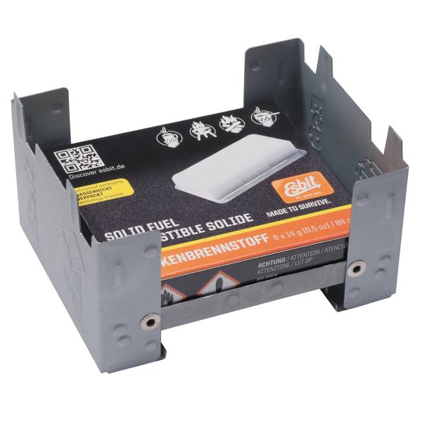 【特価品／返品・交換不可】≪Esbit≫コンロはスタンダードと同じ物です。現在、ドイツ軍、スイス軍に採用され、各兵士に配られています。※炎はイメージ合成です。　ポットは付属しません。　固形燃料ミリタリーが付属します。