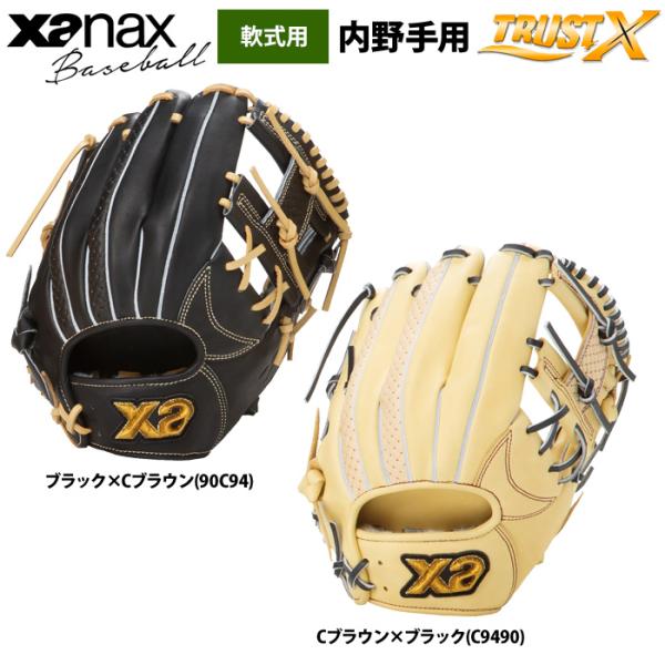 ●軟式用グラブ(グローブ)●メーカー名：ザナックス(Xanax)●シリーズ名：トラストX(TRUST X)●メーカー品番：BRG25PA1X●カラー・ブラック×Cブラウン(90C94)・Cブラウン×ブラック(C9490)●左右：右投げ(R)...