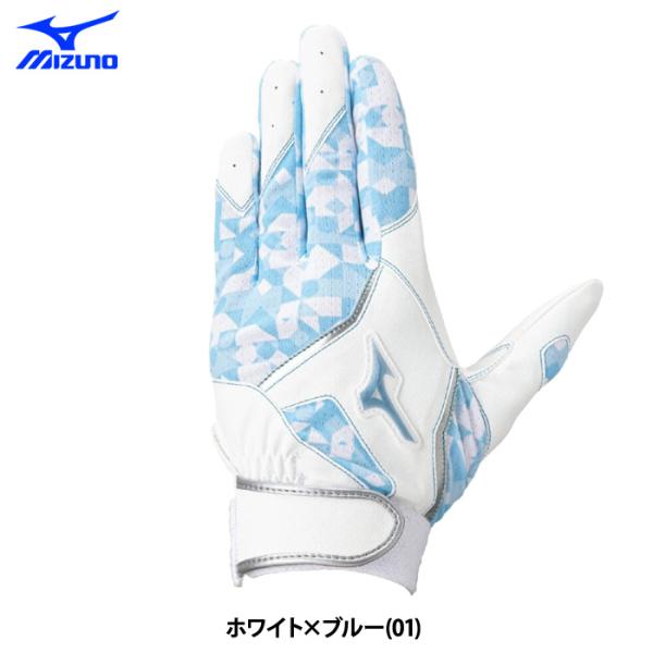 ●バッティング手袋/バッティンググローブ/バッティンググラブ●メーカー名：ミズノ(MIZUNO)●メーカー品番：1EJEA575●カラー：・ホワイト×ブルー(01)●サイズS(22-23cm)M(24-25cm)L(26-27cm)●左右：...