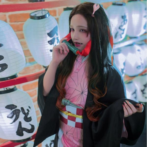 【下駄以外フルセット】鬼滅の刃 竈門禰豆子 コスプレ ねずこ 衣装 M - コスプレ