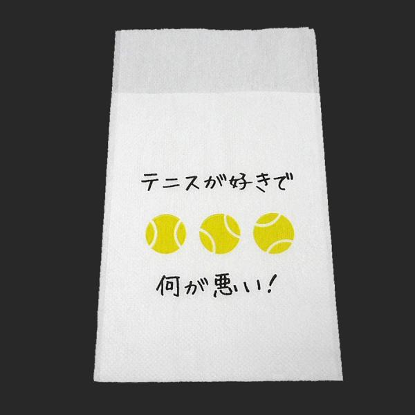 〜商品仕様〜サイズ　６つ折り状態：約8.4センチ×約14センチ　全て開いた状態：約24センチ×25センチ100枚入りまとめてＰＰ袋に入れて発送します。〜商品説明〜オリジナルテニス柄入りの紙ナプキン。グラシアスらしいデザインで印刷もキレイに仕...
