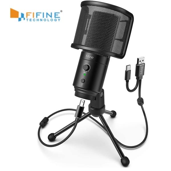 FIFINE K683 USBデスクトップPCマイク ポップフィルター付き Windows Mac用 スタジオコンデンサーマイク ゲームストリーミング YouTube