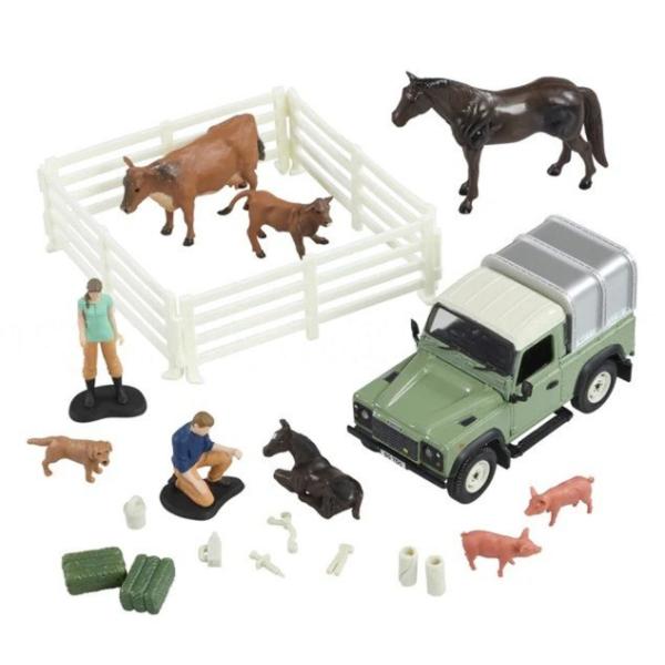 LAND ROVERランドローバー ディフェンダー 90 ピックアップ 動物 フィギュア 1984 グリーンシルバー FARM TOYS / BRITAINS 1/32 ミニカー