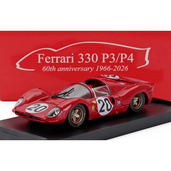 FERRARI 330P4 4.0L V12 SPIDER TEAM SPA FERRARI SEFAC N 20 24h ル・マン 1967 クリス・エイモン ニーノ・バッカレッラ レッド / BRUMM 1/43 ミニカー
