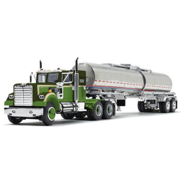 White Western Star 4900 &amp; Brenner Chemical Tank Trailer  ダークグリーン/オリーブ  トレーラー / DCP 1/64 建設機械模型 工事車両