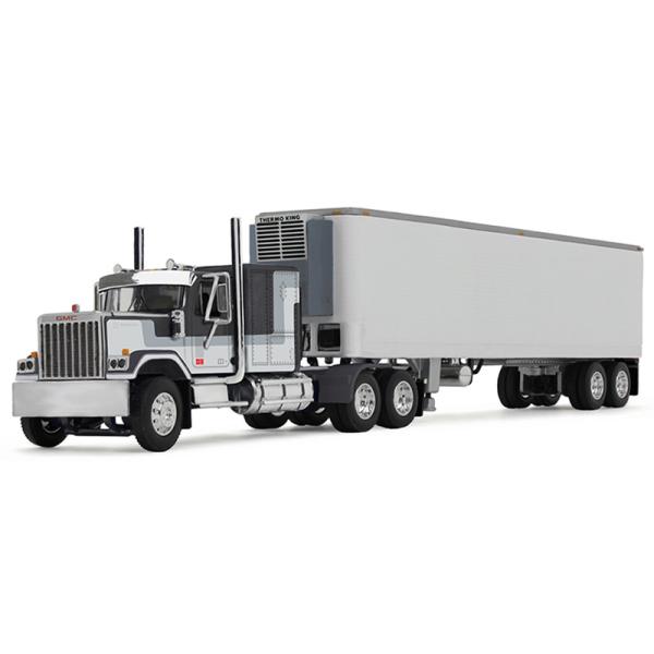 GMC General 60インチ フラットトップ スリーパー ブラック 40フィート ヴィンテージ トレーラー リーファー付き DCP by First Gear / 1/64 建設機械模型 工事車両