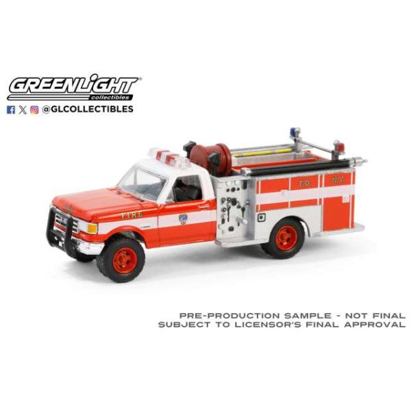 1987 フォード F-350 消防車 FDNY 160周年記念 ホワイト/レッド F-350 / Greenlight 1/64 ミニカー