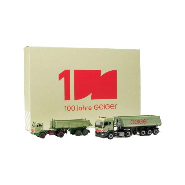 Herpa 100 Jahre Geiger MAN TGS TM Schmitz Schmitz ラウンド型セミトレーラー + Mercedes Benz 建設ダンプトレーラー 316699/ Herpa 1/87  模型