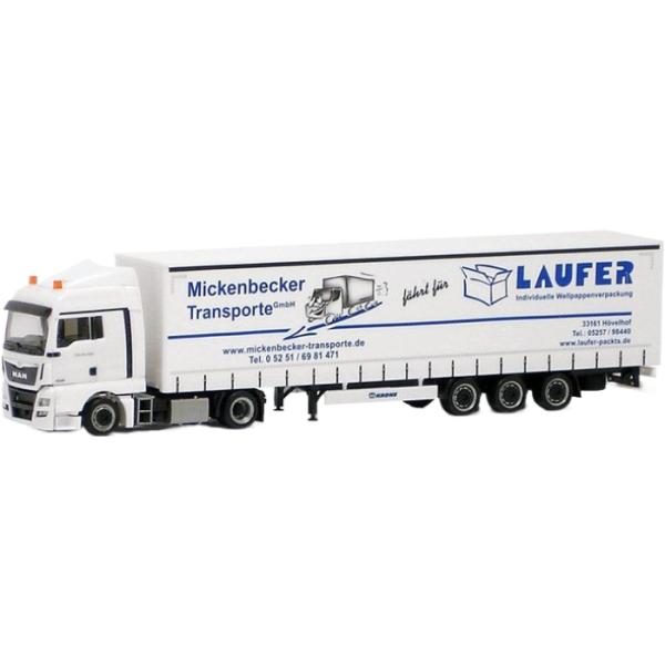 Mickenbecker Transporte MAN TGX XLX Euro 6 Megatrailer curtainside semitrailerカーテンサイドセミトレーラー トラック 模型 /Herpa 1/87
