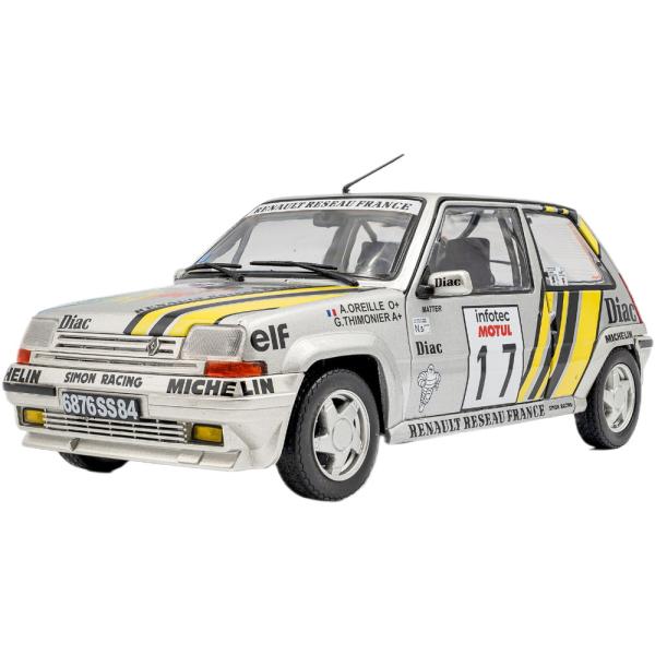 【予約】RENAULT R5 SUPERCINQUE GT TURBO チームSIMON RACING N17 ツールドコルスラリー 1989 アラン・オレイユ ジル・ティモニエ シルバー / SOLIDO 1/18 ミニカー