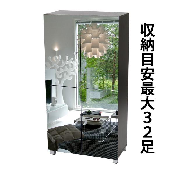 □◆『脚付き４枚扉』前面ミラー付きシューズボックス◆□  ◆靴箱として靴を収納することが出来る、４枚扉タイプの前面ミラー付きシューズボックスです。◆シンプルな見た目なのでお部屋に置いてインテリアとしても◎。◆混雑しがちな玄関でも省スペースで...