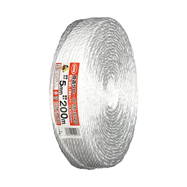 農業用ホワイト/5mm×200m/FR-2120・Size:5mm×200m・パッケージ個数:1・【紐の太さ】5mm・【紐の長さ】200m・【紐の強度】引張強度/646N(66kgf)・【本体サイズ】D25.0×W25.0×H6.3cm