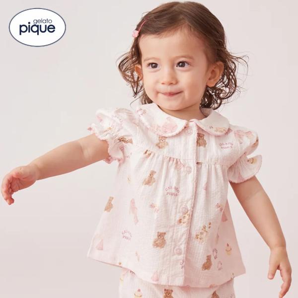 【楽しいパジャマパーティーを描いたBABYシャツ】【Fabric】シワが目立ちにくく、肌離れの良いコットン100%のサッカー生地を使用しています。【Design/Styling】夏の楽しいお泊まり会にも映える、サッカー素材を使用したパジャマ...