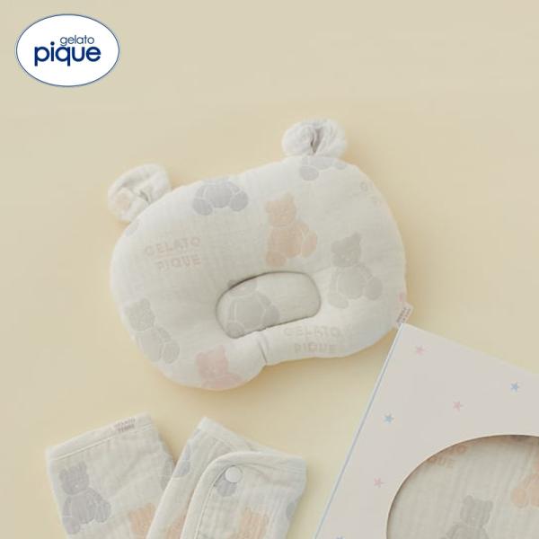 【ベアの耳がついたキュートなBABYピロー】【Fabric】ふんわりと空気を包み込む綿の3重ガーゼを使用しました。【Design/Styling】パステルカラーのくまさんのぬいぐるみ柄をあしらった、やわらかな3重ガーゼ素材のbabyシリーズ...