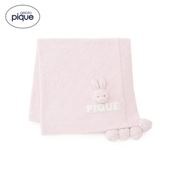 【うさぎのお顔が付いたパウダーアニマルKIDSブランケット】【Fabric】POWDER（パウダー）…ケーキの仕上げにふんわり振るうパウダーのように、さらふわの肌触りが特徴です。ムレにくくパウダリーなタッチが続きます。目の細かい短毛ニットな...