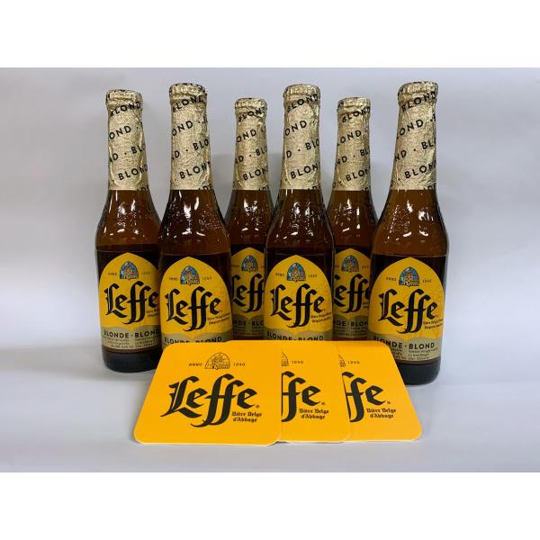 ベルギービール「レフ　ブロンド330ｍｌ」の専用コースター３枚付き６本セットです。 レフは、ベルギーの南、ムーズ川のほとりにあるディナンという町にあるレフ修道院で13世紀から造られています。 ベルギーでは修道院からライセンスを得て、その伝統...