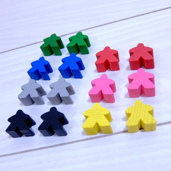 メーカー: Hans im Gluckミープル7色各2個のセットです。<br>各カルカソンヌマップをプレイするために追加で必要な各色2個のミープルセットです。