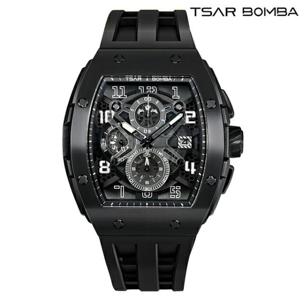 正規品 サーボンバ TB8211Q エレメンタルシリーズ クロノグラフ オープンハート メンズ 腕時計 TB8211Q-04 TSAR BOMBA TB8211Q ELEMENTAL SERIES アナログ オールブラック 黒 ◆TSAR ...