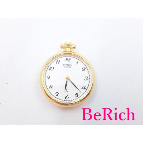 シチズン CITIZEN ポケットウォッチ 懐中時計 7120-715575 白 ホワイト ゴールド GP アナログ クォーツ QZ ウォッチ 鉄道 【中古】 ht4356