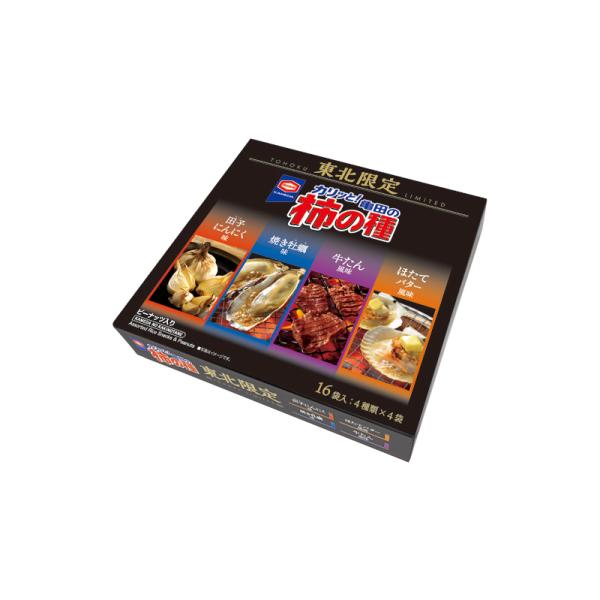 商品説明：東北地方で販売されている柿の種4種類（田子にんにく味、ほたてバター風味、焼き牡蠣味、牛たん風味）を一つのセットにまとめました。東北を代表する4種の柿の種をお楽しみください。内容量：内容量/176g（4種類×4個包装、それぞれ11g...