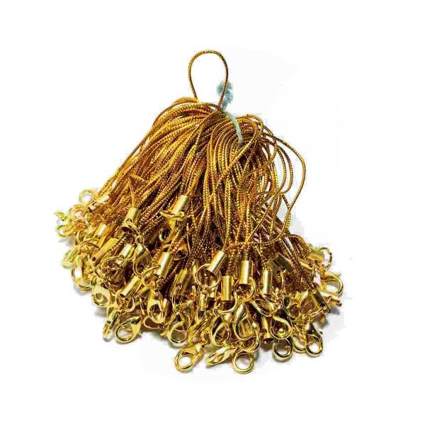 カニカン付きストラップ100本セットです。<br>携帯ストラップやキーホルダーなどのアクセサリー作りに。<br>カニカン部：12mm×6mm　マルカン部：直径7mm　金具部：7mm×4mm　紐の長さ：約48mm&lt...