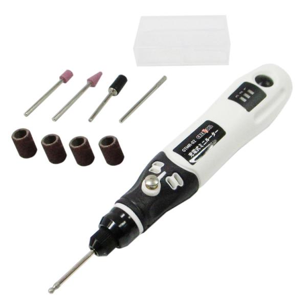 商品説明:模型工作、ガラス彫刻、アクセサリー作りの際に便利なミニルーター。一般彫刻、ガラス、プラスティック、石材、木材、金属、ステンレス等にご使用可能です。＜特徴＞・USB充電ケーブル付きで手軽に充電できます。・1.2.3段階のスピード調整...