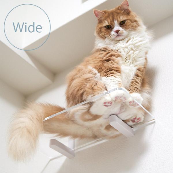DIY感覚で簡単に取り付けできるキャットステップ ワイド■備考:今ある空間に、新しいワクワクを。アニマコレのキャットステップ。こちらは猫ちゃんがまったりくつろぐのにオススメなワイドサイズ（クリア）です。■商品サイズ:棚板：幅45×奥行22×...