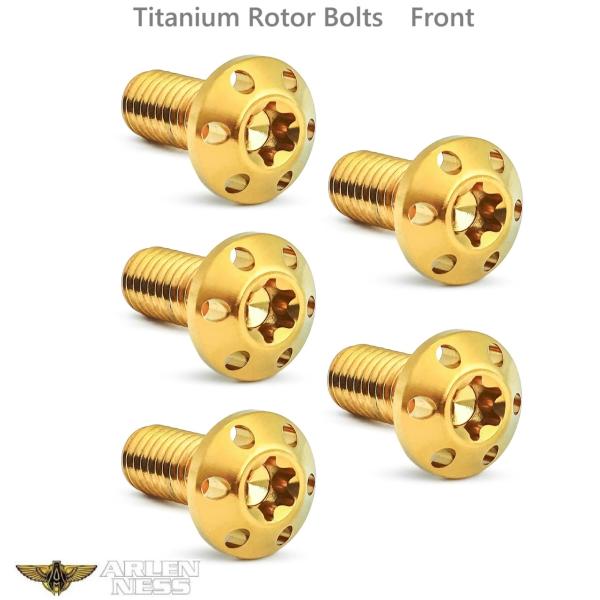 ARLEN NESS・HOLESHOT・チタン フロント ローターボルト・ゴールドアレンネス製 CNC加工のチタン製ブレーキローターボルトCNCドリル加工によるライトニングホールデザインと軽量化を実現しています。チタニュウム製ブレーキロータ...