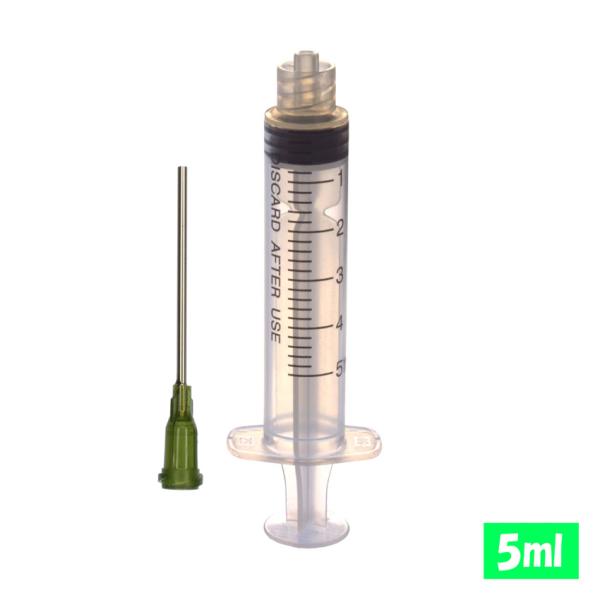 5ml ルアーロック シリンジ（太めニードル付き） ・プリンターの補充インク用・実験・工作用・化粧品、香水の詰め替え用・エアー抜きなど用途はさまざま！《セット内容》5mlシリンジ（注射器）・・・1本ニードル（針）・・・1本※ニードルのサイズ...