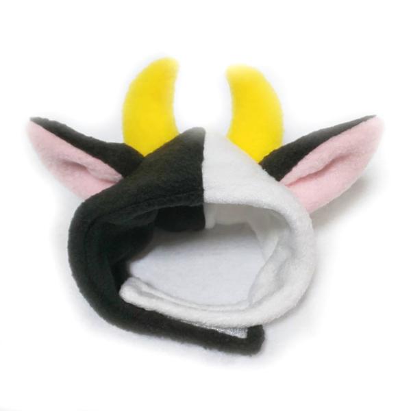 かわいい☆牛のかぶりものなりきりコスプレ！ あごの下でマジックテープで留めるだけの帽子です。【素材】  フリース【サイズ】頭周り  S：22〜28cm  M：27〜33cm  L：39〜45cm ※マジックテープにて首回り3ｃｍ前後調整可能です。
