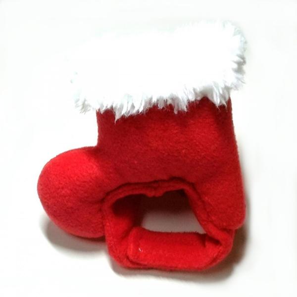 かわいい☆クリスマスブーツの帽子なりきりコスプレ！ クリスマスブーツの帽子！  あごの下でマジックテープで留めるだけの帽子です。クリスマスの思い出に！【素材】  フリース生地 プードルファー【サイズ】頭周り  S：22〜28cm  M：27...