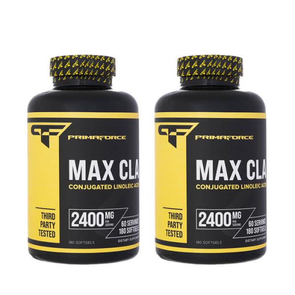 商品名　マックスCLA【商品説明】プリマフォース社のマックスCLAは、ダイエッターのサポートや健康サポートが期待できる、共役リノール酸を配合したサプリメントです。　≪内容量≫2本（1本/180ソフトジェル）
