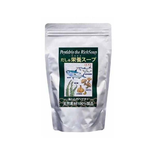 商品名　だし＆栄養スープ【商品説明】だし＆栄養スープは、魚肉ペプチド・魚由来カルシウム・各ミネラル・各種機能性成分・うまみ成分《100%天然素材》で作られたペプチド栄養スープです。世界初の気象学を応用した無化学製法を使用する事により、厳選さ...