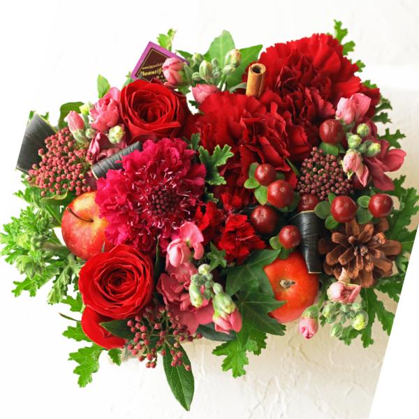 フラワーケーキ 「 ワッフル / レッド 系  」サイズ：　アレンジ　約22×17×12（高）cm　　　　　ボックス     22×22×12（高）cmご用途：喪中見舞い お歳暮 クリスマス 定年 退職 合格祝い 花束 バレンタイン 卒業 ...