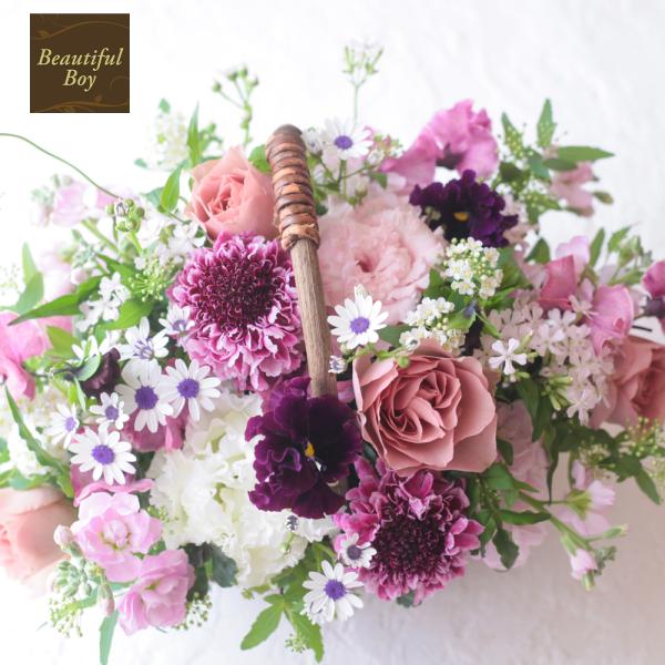 手付きバスケットアレンジメント 『レコルト Lサイズ』ご用途：退職祝い 周年祝い 開業祝いカラフル ピンク パープル ホワイト グリーン イエロー オレンジ お誕生日 プレゼント ギフト 還暦 古希 喜寿 傘寿 米寿 卒寿 結婚祝い 結婚式...