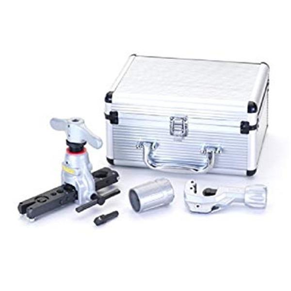 【送料無料※対象外地域あり】お手持ちのドライバードリルで電動作業が可能！！作業効率UP！！従来冷媒用、新冷媒用の銅管フレア加工ができます。専用アダプター付属。インパクトドライバードリルは使用できません。※白ラインが入っているため、クランプ時...