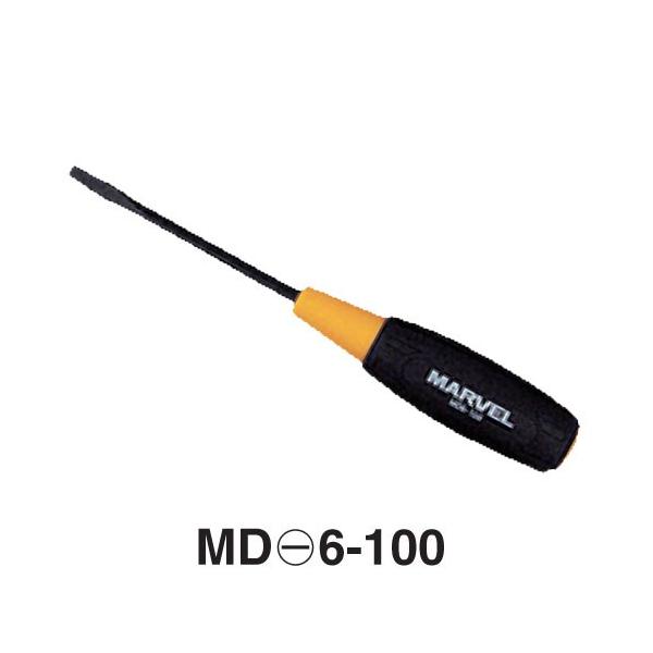 ソフトグリップドライバーMD-6-100 全長 215mm 軸長 100mm 適応サイズ −６ 特徴 マグネット入り、クロームバナジウム鋼、軸総焼入れ