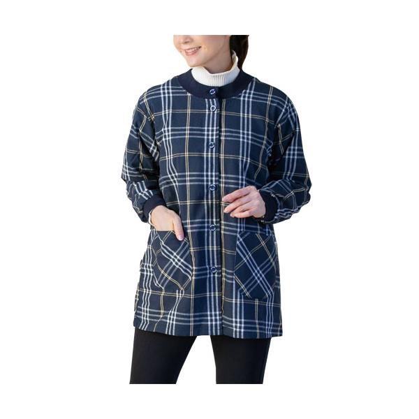 ご注文から通常約5〜15営業日で発送します。先染め 裏フリーススモック 全2色 グレー ネイビー チェック柄 スモック 大人用 レディース 婦人服 ミセス シニア 女性 前開き 前ボタン 部屋着 ルームウェア 防寒 暖かい あったかい シニ...