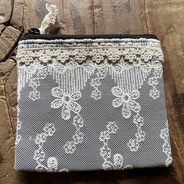 レース ポーチ レース布 レース生地 10×12 レース刺繍 candide キャンディッド D1 ミニティッシュ＆ポーチ 下地黒 黒布 ヨーロピアン おしゃれ エレガント かわいい アンティーク ロココ ノスタルジック