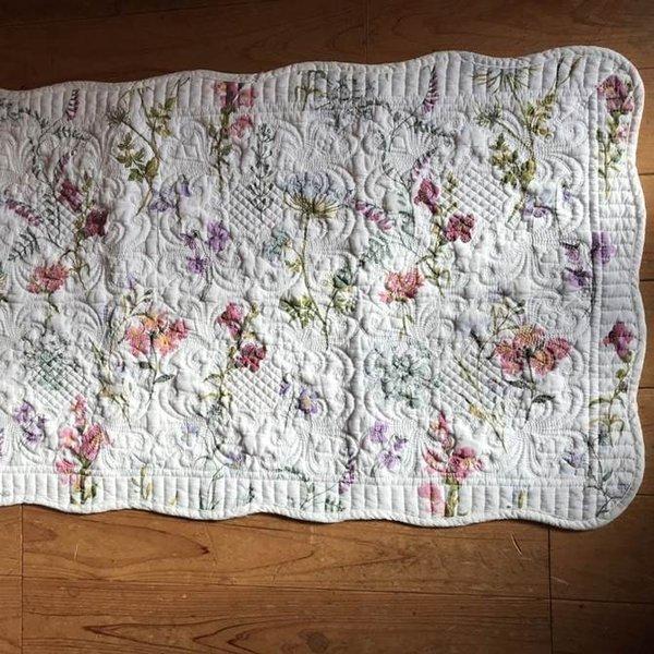 『ｂｏｔａｎｙ　ｗｈｉｔｅ　ボタニーホワイトマルチキルトシリーズ』色とりどりの草花を定番のホワイトキルトに写しこんで爽やかなイメージに仕上げたマルチキルトの新作です。心が浮き立つ美しいキルトです。