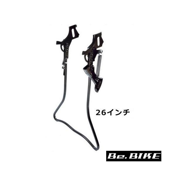 W-12 26ED 軽快車両立スタンド 26インチ ブラック 自転車 両立スタンド安定のワイドスタンド。高い強度を誇る頑丈フレーム採用。踏むだけでロックが外れるソフトロック機構装備。ブラックはカチオン塗装。