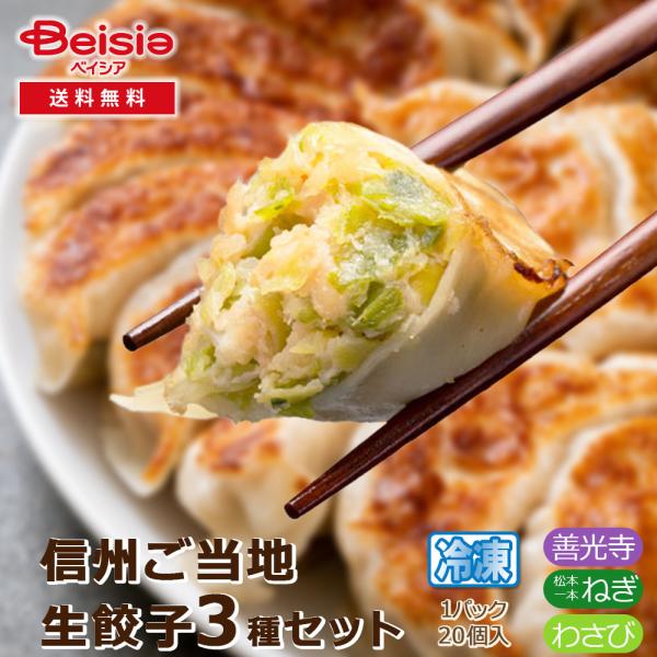 信州ご当地餃子3種(善光寺・松本一本ねぎ・わさび）セット_計120個（各40個）／生餃子