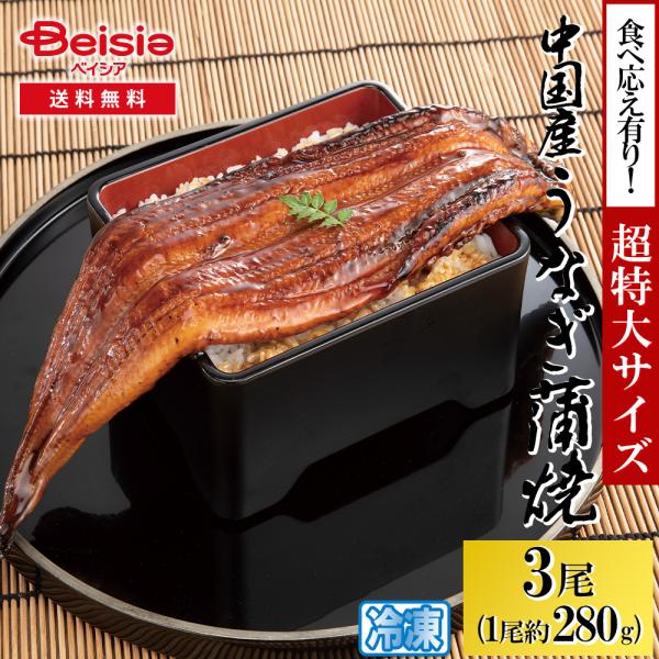 爆買 食べ応え有り！中国産有頭うなぎ蒲焼3尾 超特大サイズ タレ・山椒付（約280g／尾） 【クーポン】