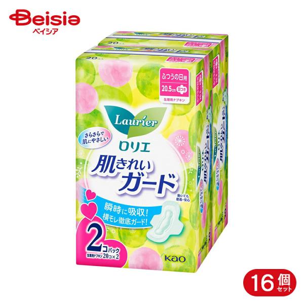 爆買 花王 ロリエ 肌きれいガード 昼用羽つき 20コ入×2パック 【16個セット】