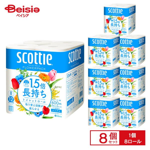スコッティフラワーパック1.5倍巻き8ロールx8個セット