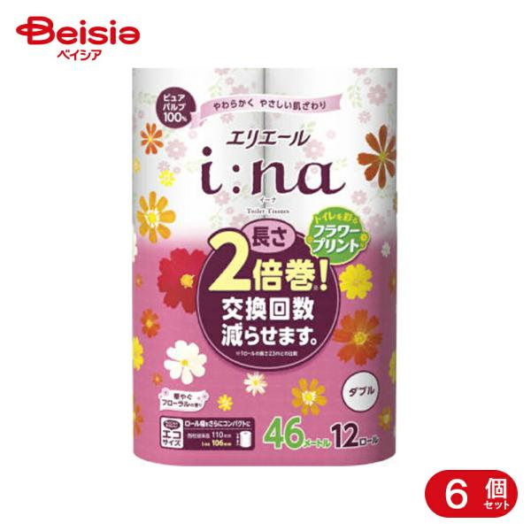 大王製紙 エリエールイーナトイレットティシュー2倍巻き12ロールフラワープリント 6個