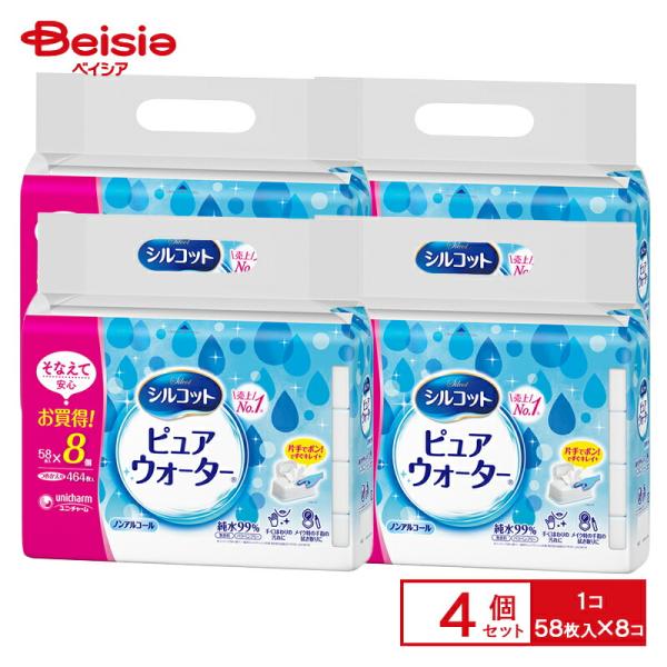 爆買 ユニ・チャーム シルコット ピュアウォーター ウェットティッシュ 詰替 （58枚×8）×4個入【 爆買 】
