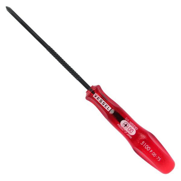 商品情報説明 細軸・ロングタイプです。用途 ねじ締め作業。機能 早回しに便利なローレット加工付です。柄は、アセテート樹脂、エルゴノミックデザインになっています。ハンガーにかけられる穴付きです。仕様 ●サイズ：(+)NO.00。●軸長：75m...