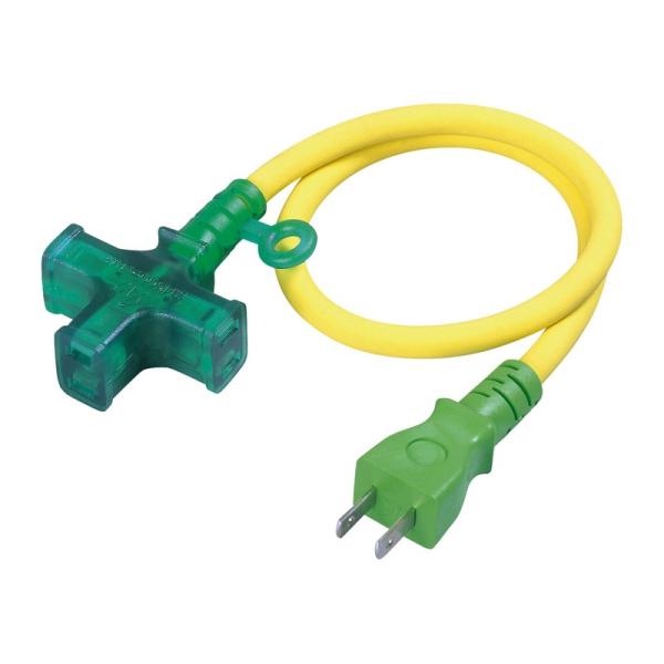 商品情報説明 コンセント部分がピカッと光ります。用途 ランプ付クロスタップ。機能 ほたるコンセントです。屋内型です。仕様 ●定格：15A/125V・1500W。●電線長：0.5m(ソフト電線)。●電線色：黄。●電線種：SVCT1.25mm2...